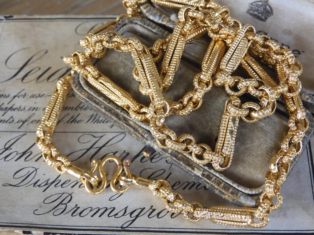 Antique Victorian 18ct Gold Plated Decorative Chain Link Necklace With ...