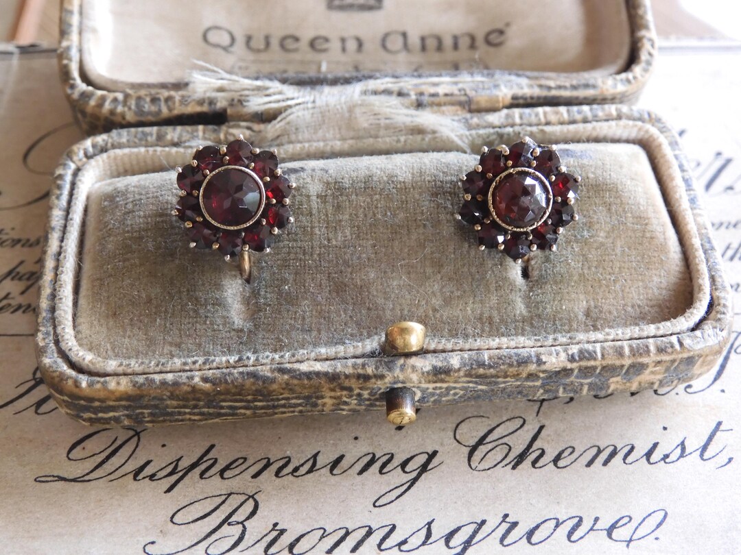 Stunning Art Deco 1930s GARNET Screw Back Earrings on Sterling Silver ...
