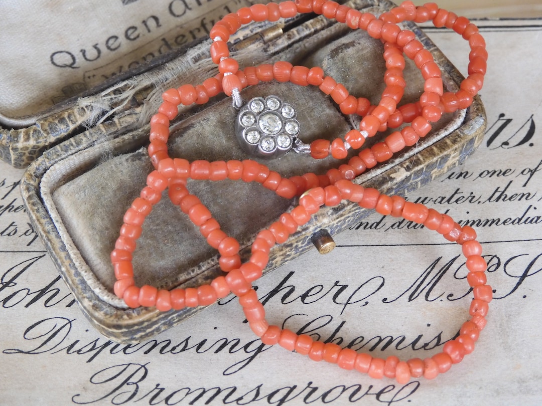 Beautiful Antique Edwardian Genuine CORAL Bead Necklace With Stunning ...