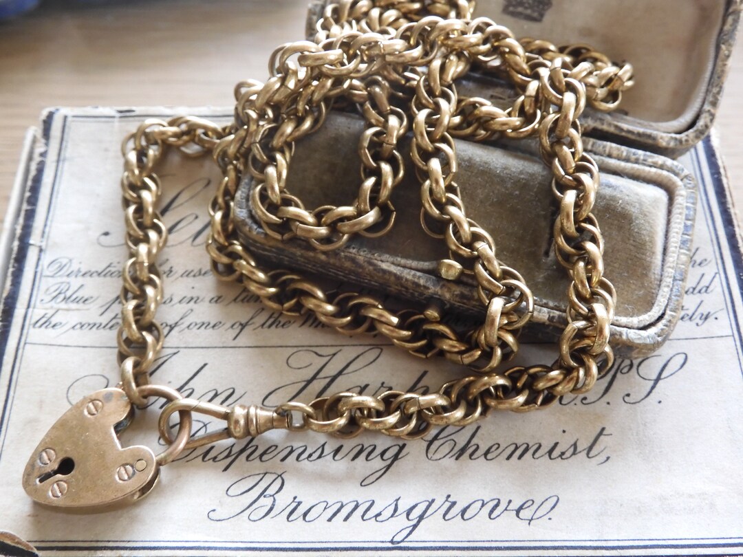 Fabulous LONG Victorian ANTIQUE Pinchbeck Gold Plated Chain Link ...