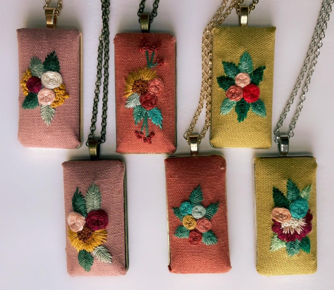 Floral Hand Embroidered Pendant Necklaces - Etsy