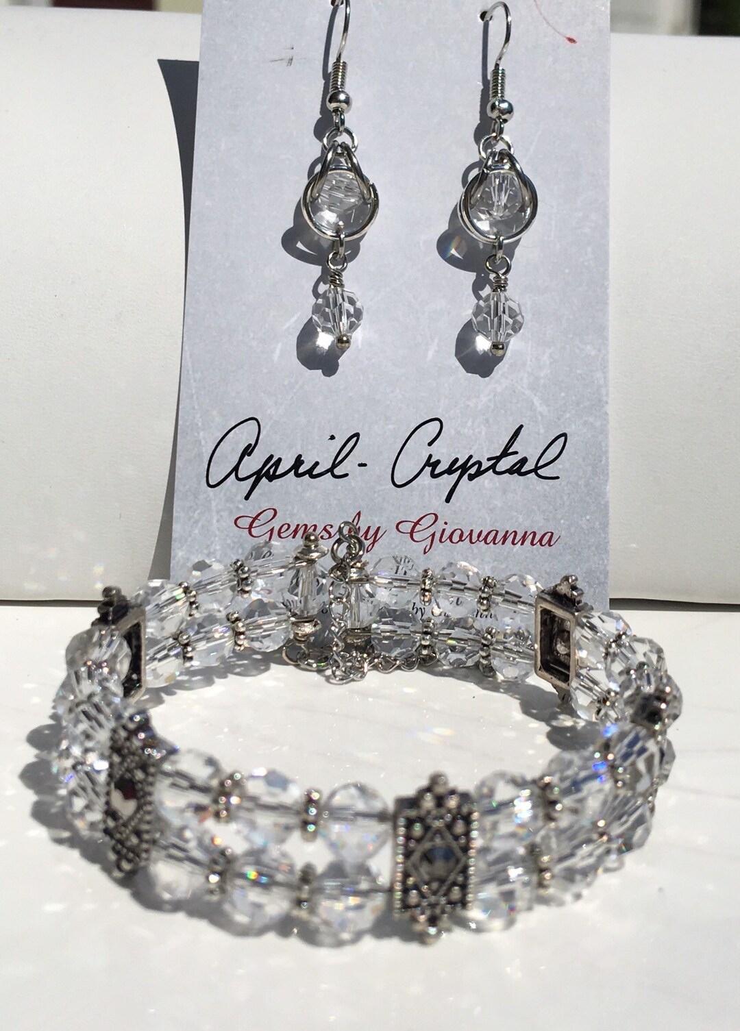 April Crystal Gemstone Bracelet and Earring Set, Silver Plated - Etsy