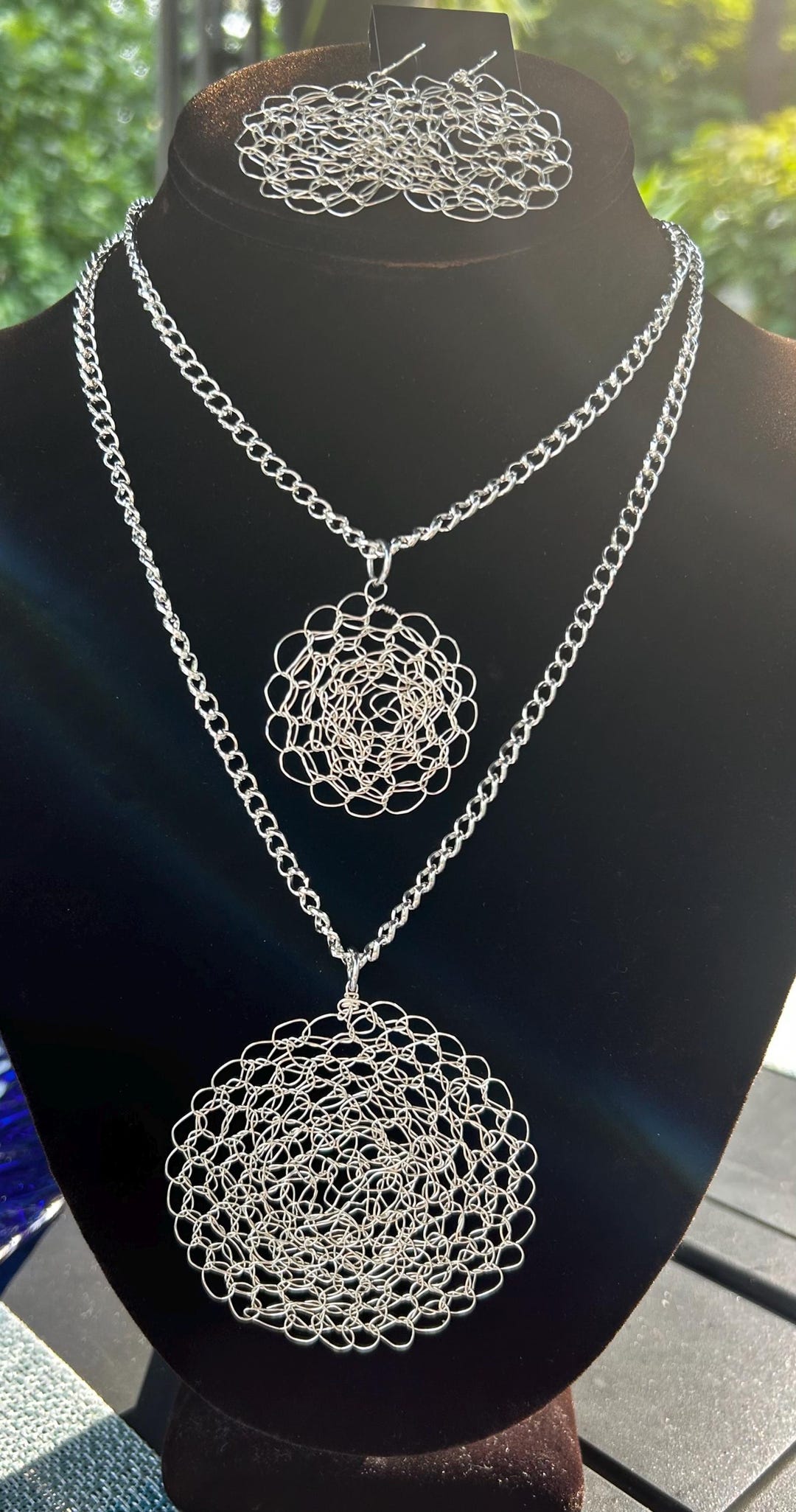 Handmade Silver Crochet With Wire Pendant Necklace With 18” Silver ...