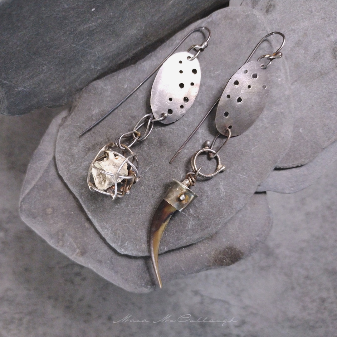 Claws and Time- Solid Sterling, Badger Claw, Fossil Fish Vertebrae ...