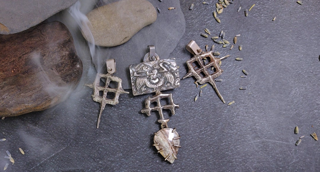 Enigma, Pendant SET in Solid Oxidized Sterling Silver Tufa Cast and ...