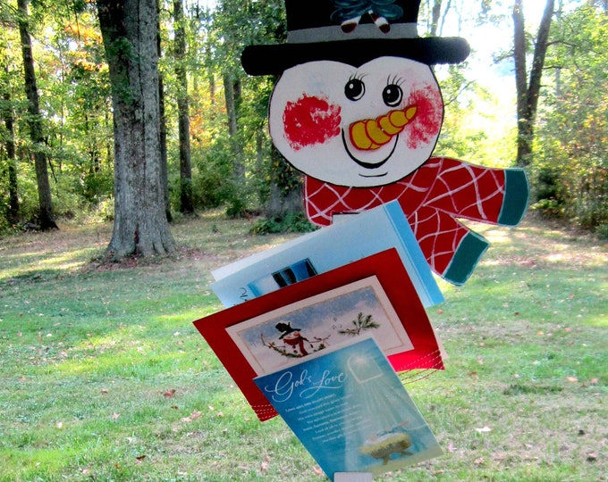 Christmas Card Holder Wood Display Stand Snowman Holiday Decor ...