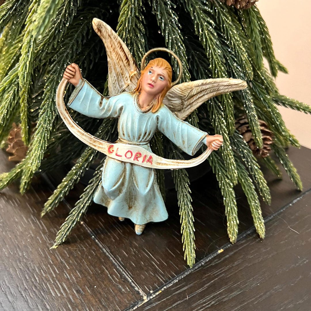 Nativity Figurine Vintage Angel Gloria Banner Italy 3.75 Inch Polymer ...