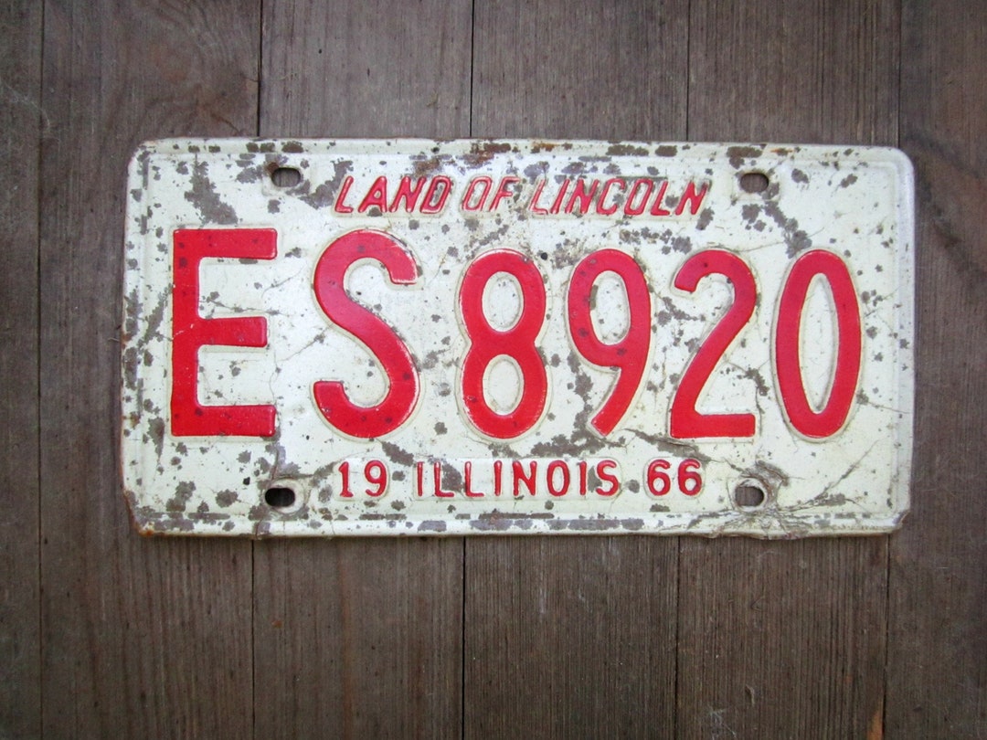 Illinois License Plate Red White 1966 Free Shipping Automotive Garage ...