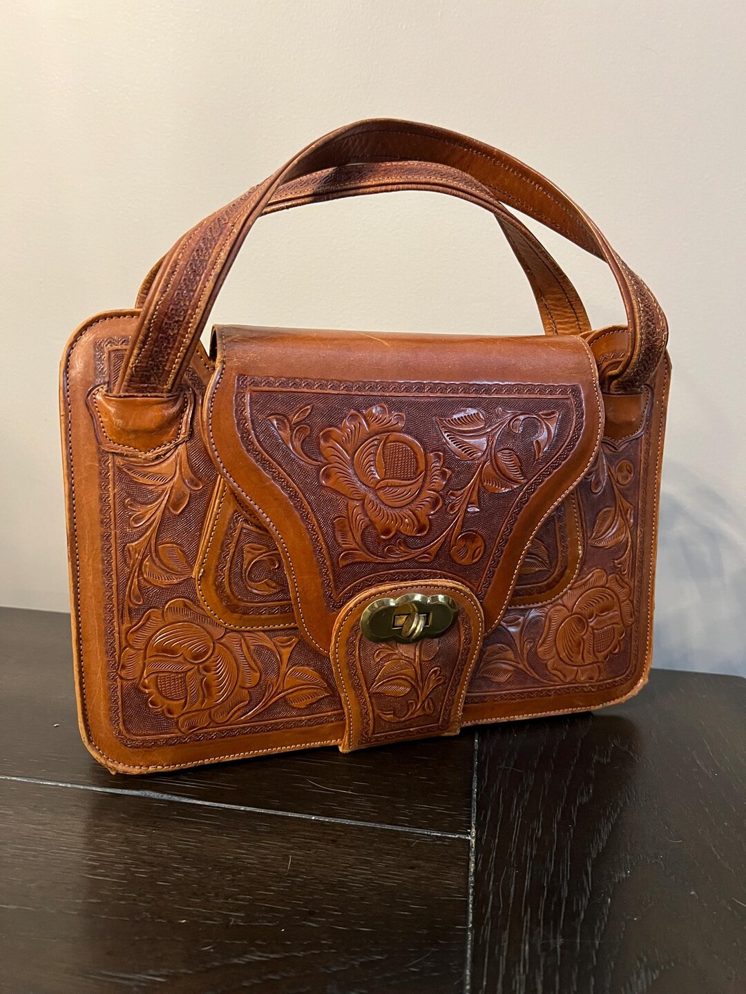 Hand Tooled Leather Purse Made in Mexico Leather Purse Double Strap ...