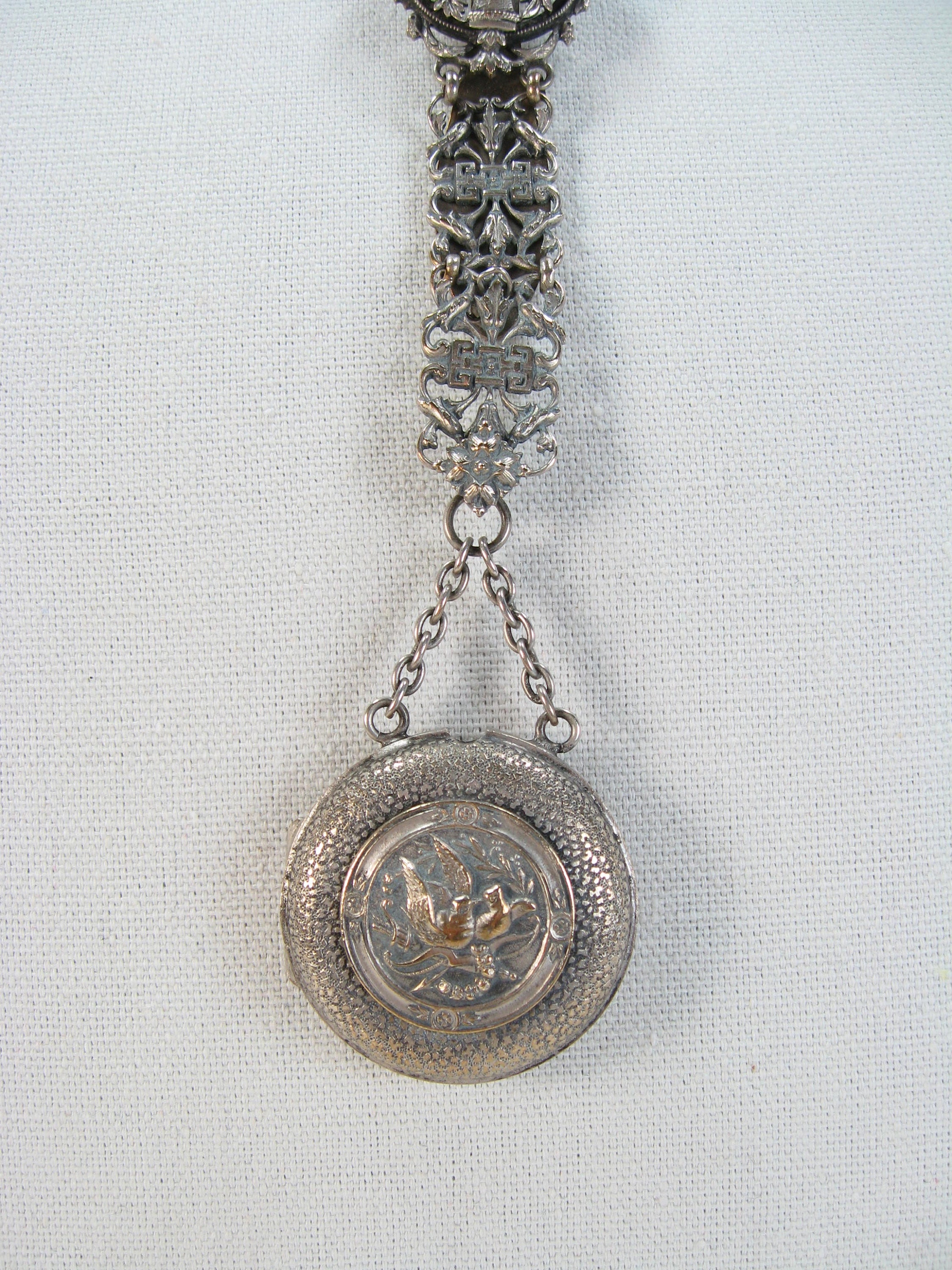Antique Watch Chatelaine Necklace, Victorian Silver, Flower Basket and ...