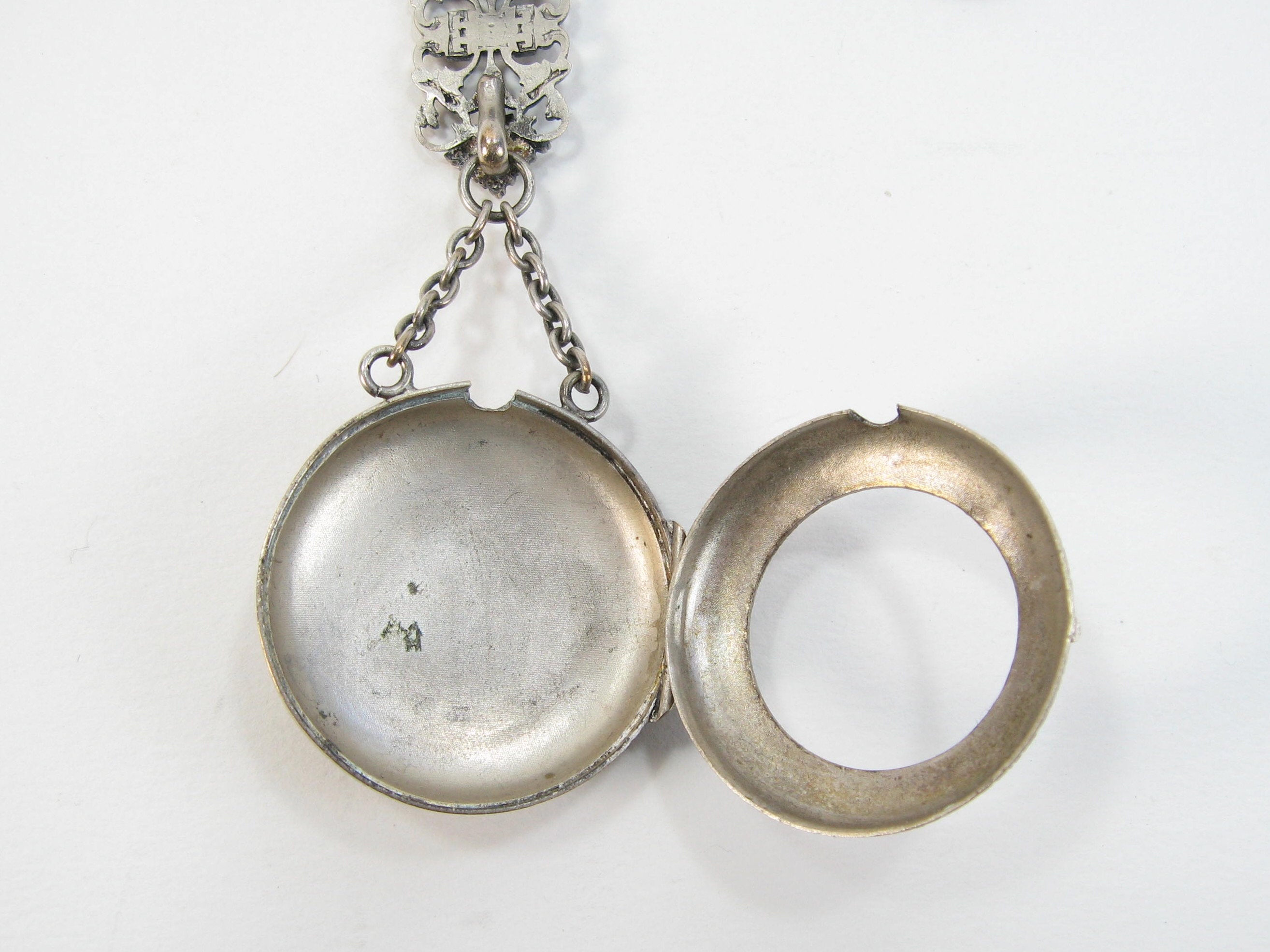 Antique Watch Chatelaine Necklace, Victorian Silver, Flower Basket and ...