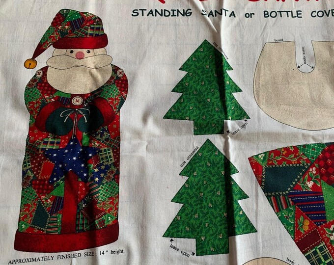 Crazy Quilt Santa Fabric Panel, Standing Santa or Bottle Cover VIP ...