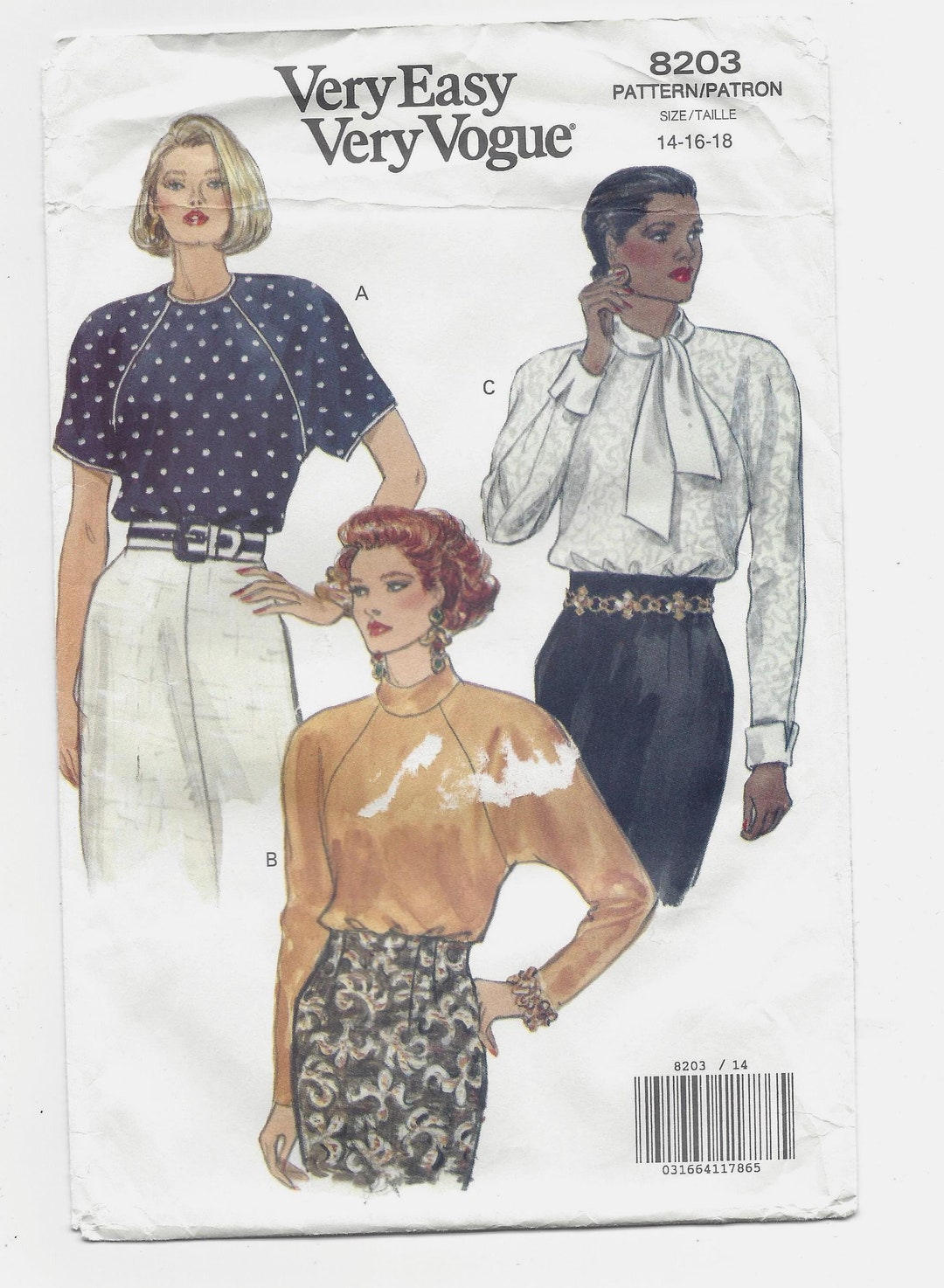 UNCUT 1990s Vogue 8203 Loose-fitting Pullover Tops Neck & Sleeve ...