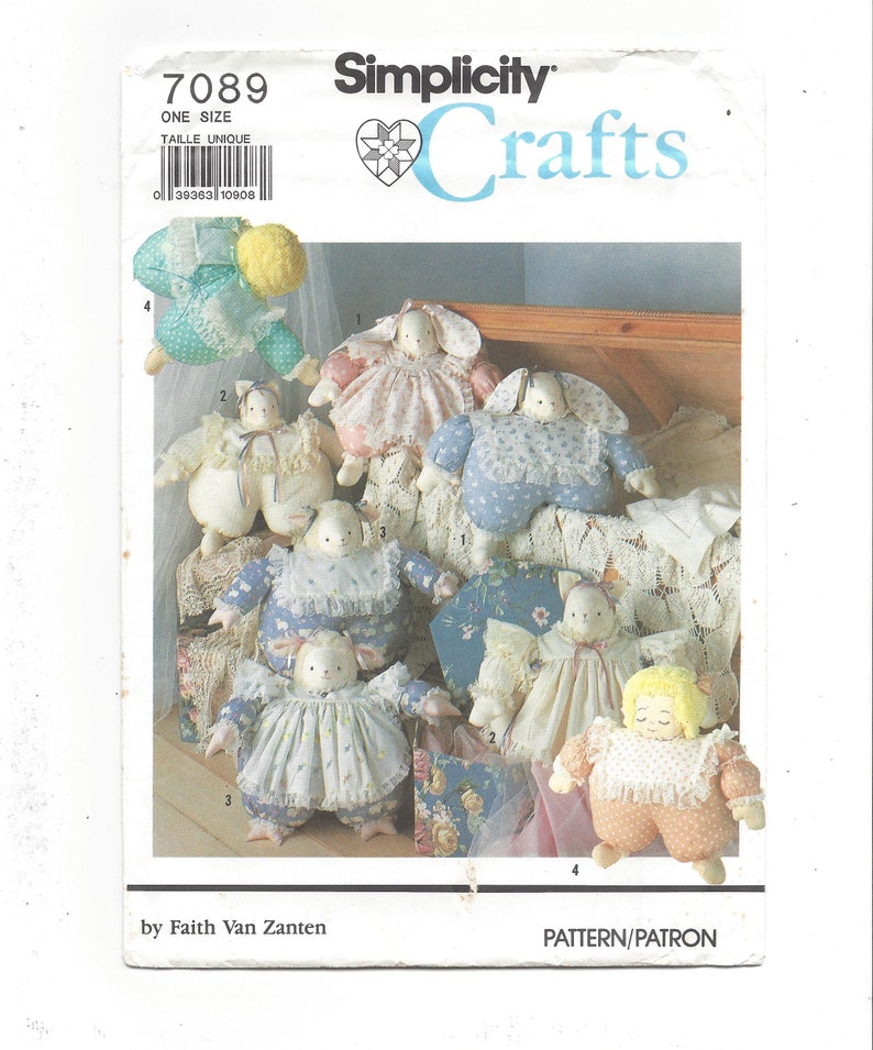 UNCUT 1990 Simplicity 7089 Fat Animals or Doll 17" High and Clothes, FF Faith Van Zanten Sewing ...