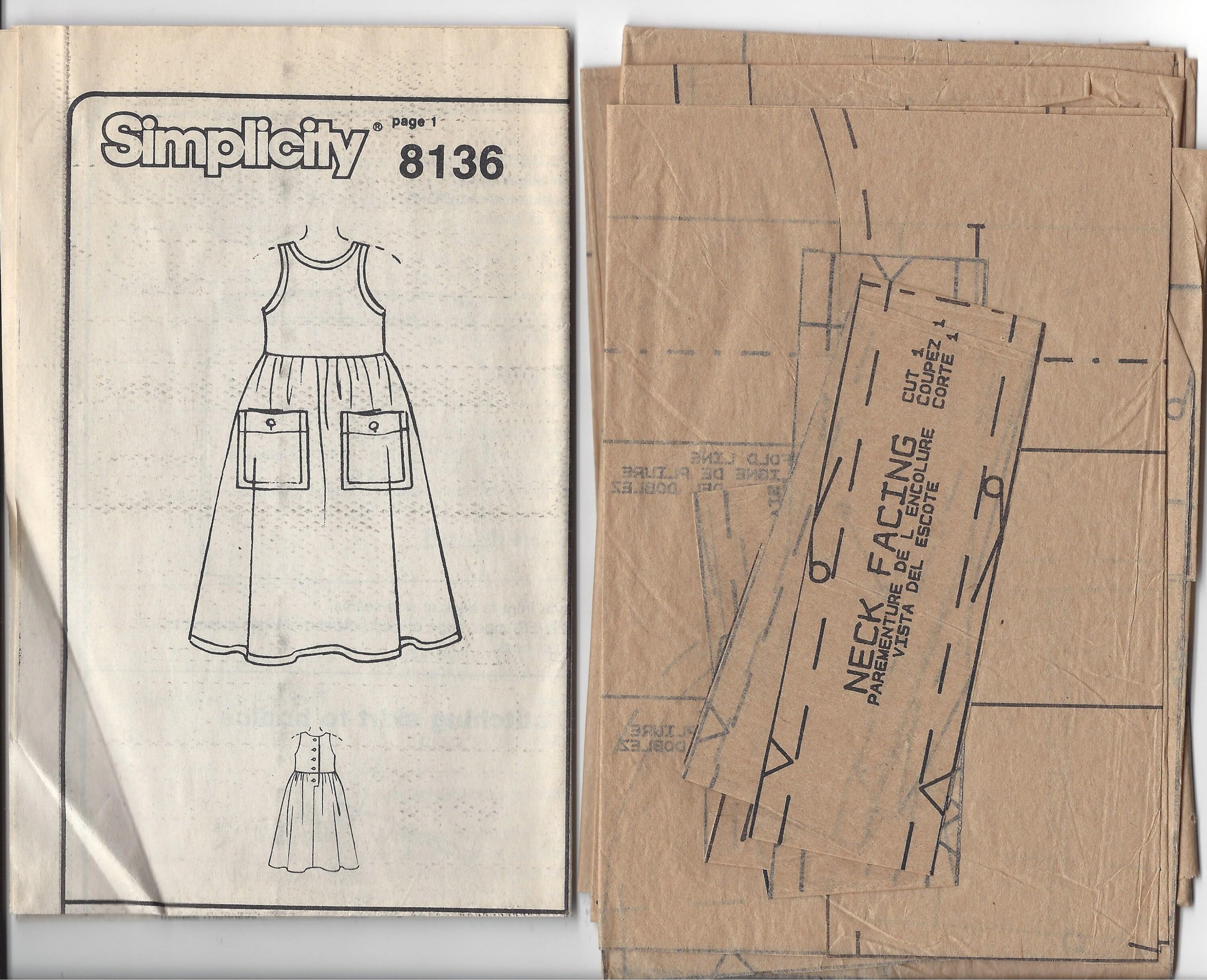 1980s Simplicity 8136 Very Loose Fitting Sleeveless Back Button Dress ...