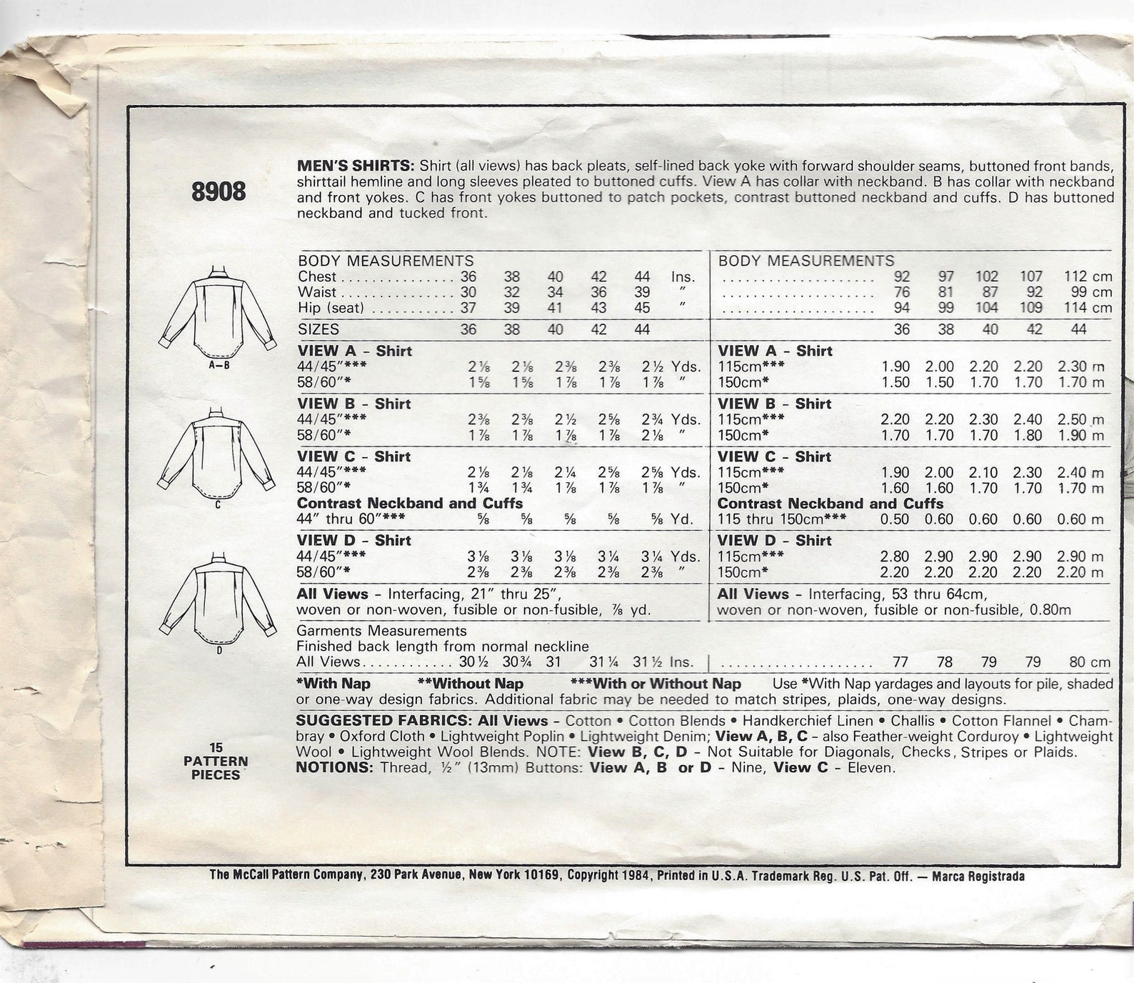 UNCUT 1980s Mccall's 8908 Men's Shirts Long Sleeves - Etsy