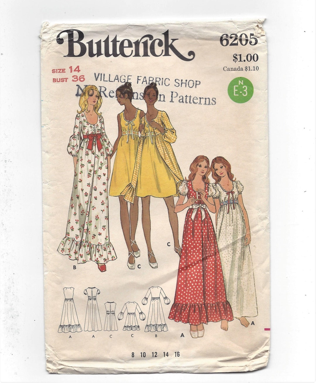 UNCUT 1970s Butterick 6205 Gown and Robe Length and Sleeve Options ...