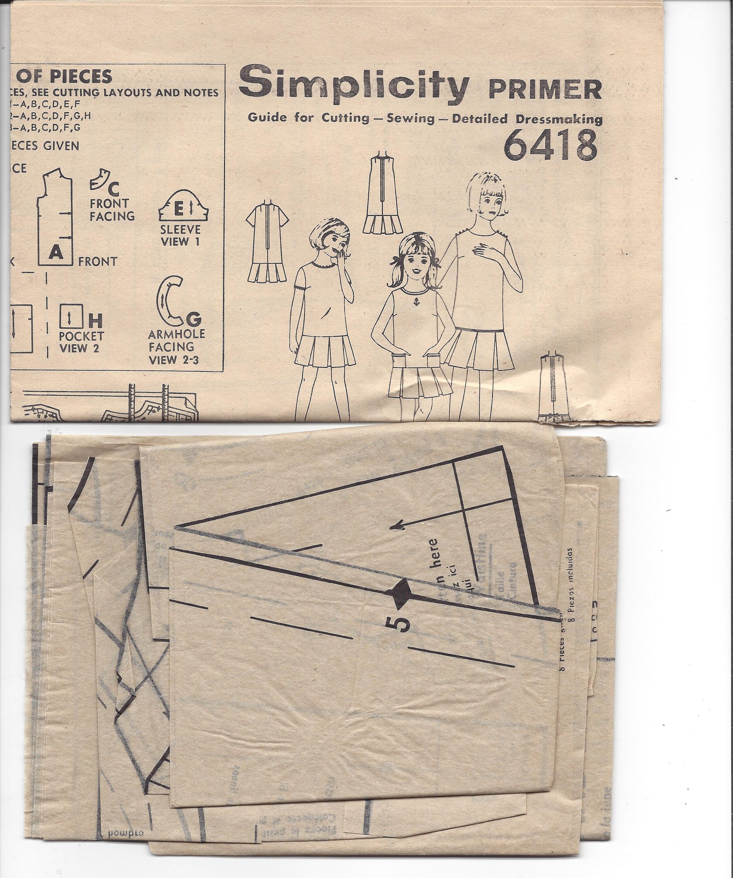 1960s Simplicity 6418 Girls' One-Piece Dress Low Waistline | Etsy