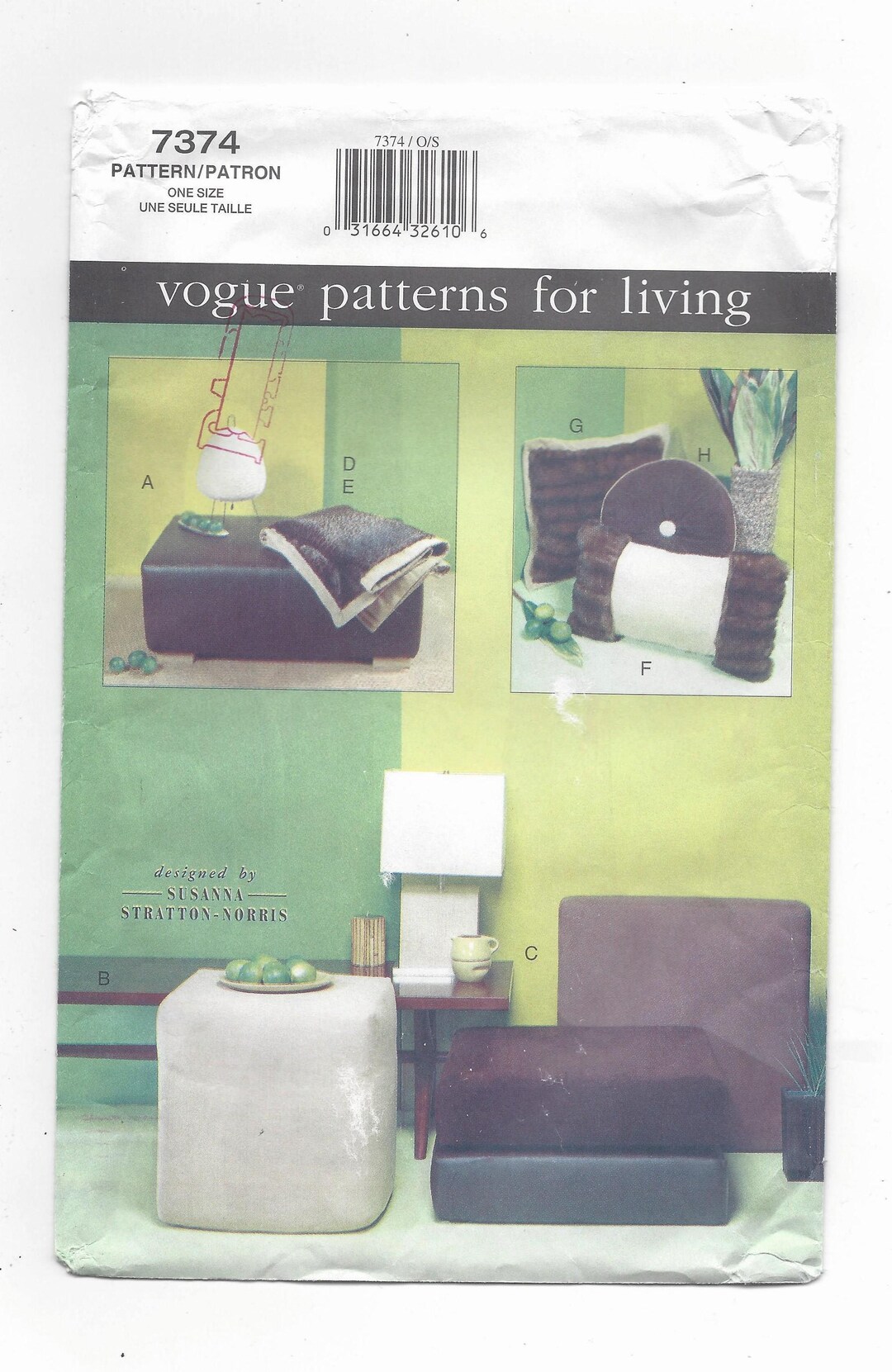 UNCUT Vogue 7374 Home Accessories Ottoman Cube Floor Cushions Pillows ...