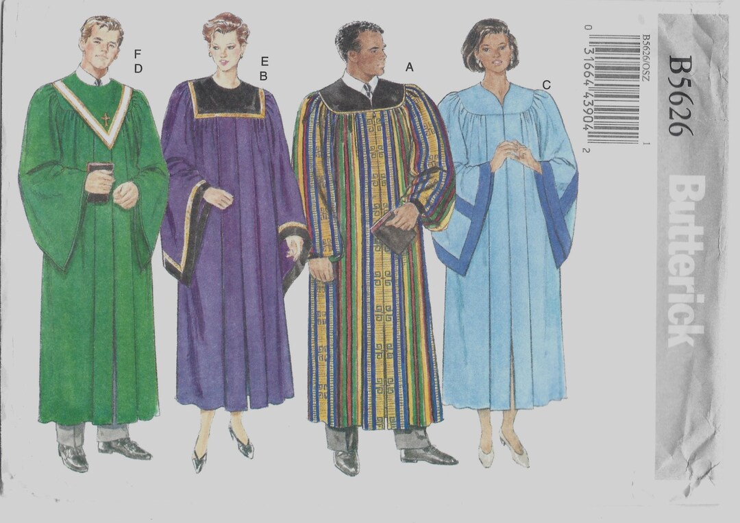 UNCUT Butterick 5626 Clergy Choir Robe and Collar, Multi Sizes Xs-xl 30 ...