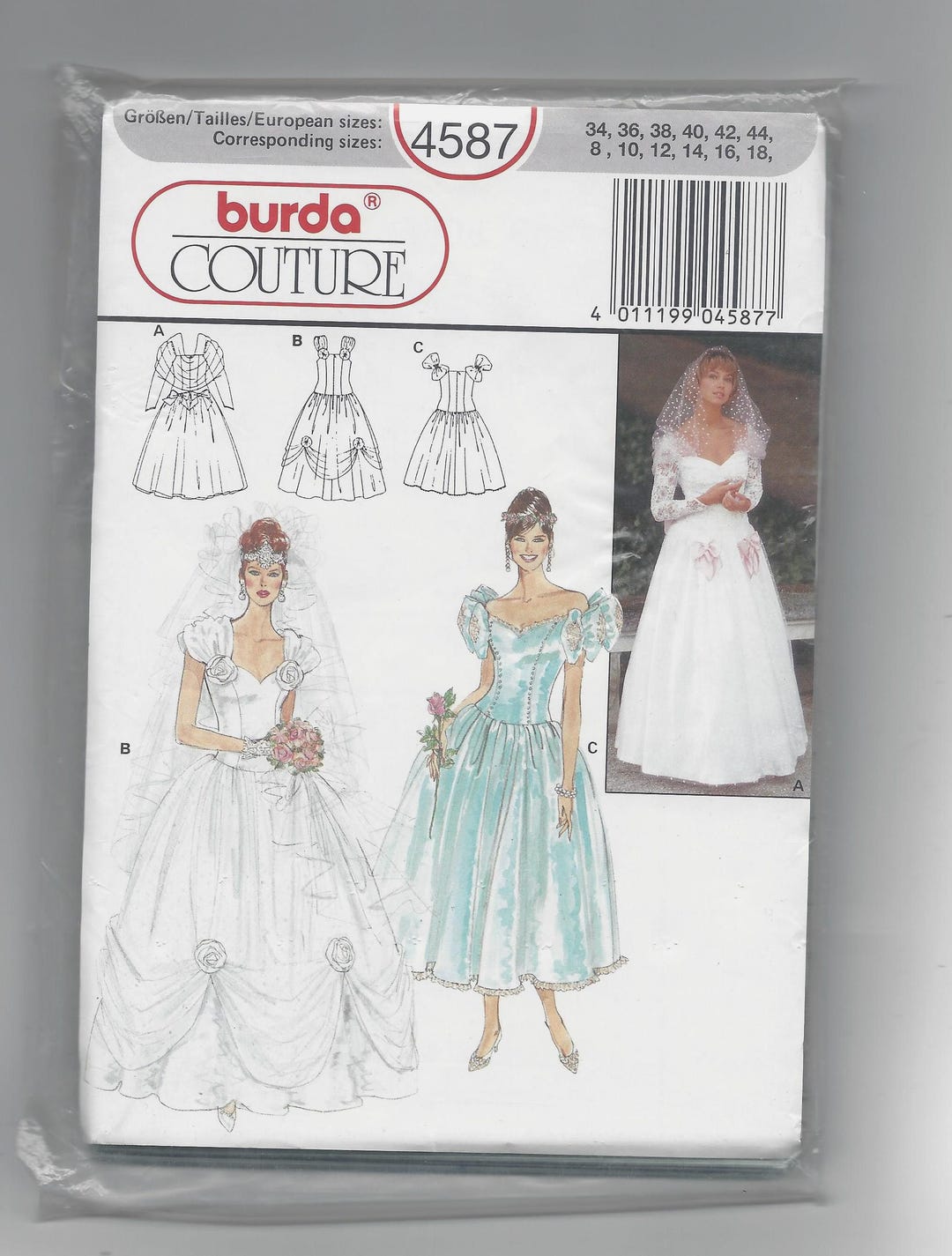 UNCUT 1990s Burda 4587 Bridal Bridesmaid Dresses With Sleeve Options ...