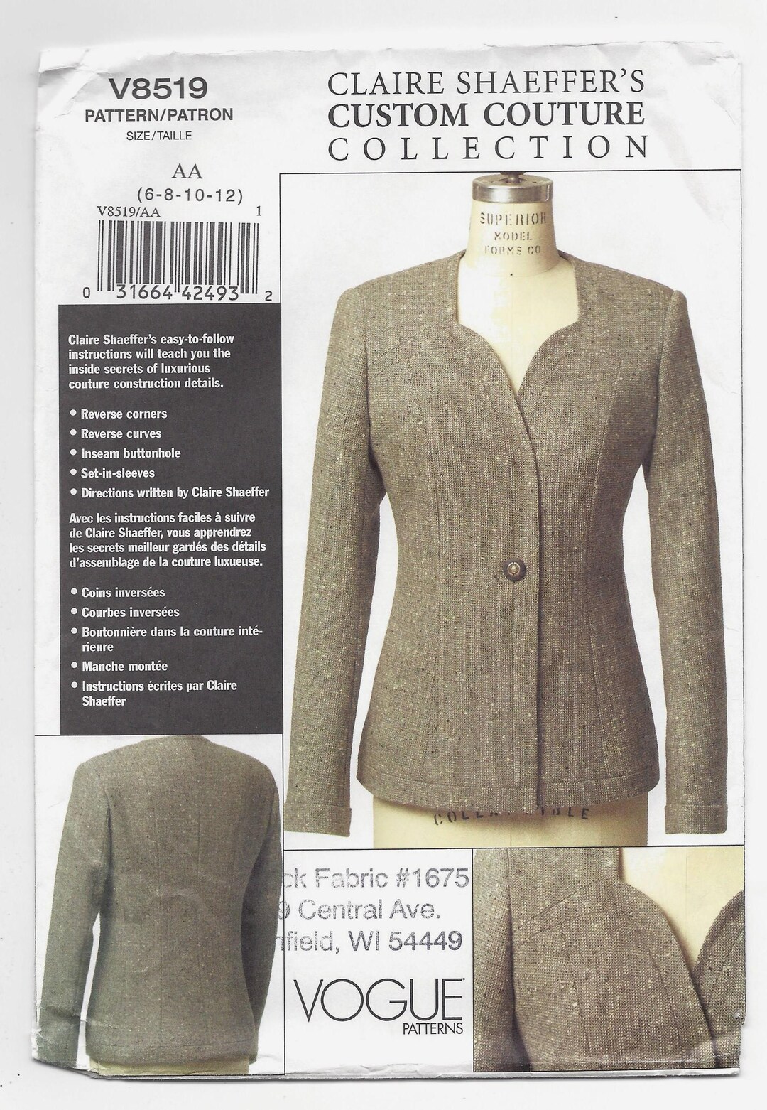 UNCUT Vogue 8519 Semi-fitted Lined Jacket With Princess Seams Couture ...