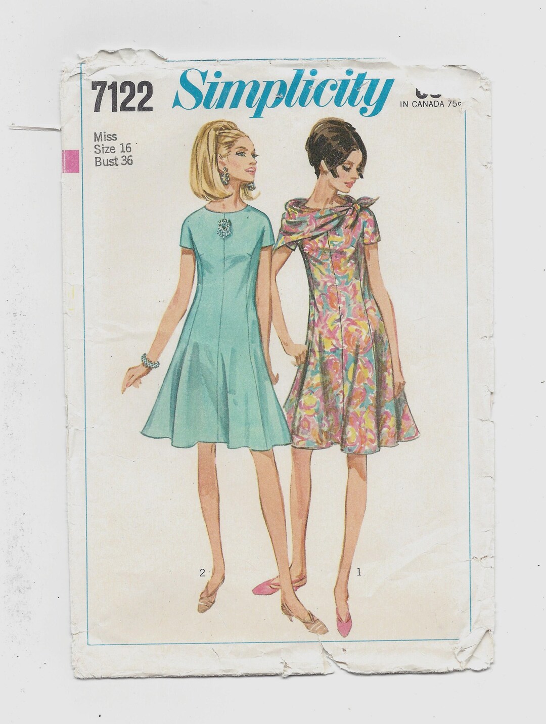 UNCUT 1960s Simplicity 7122 Flare Princess Seam Dress With Komono-type ...