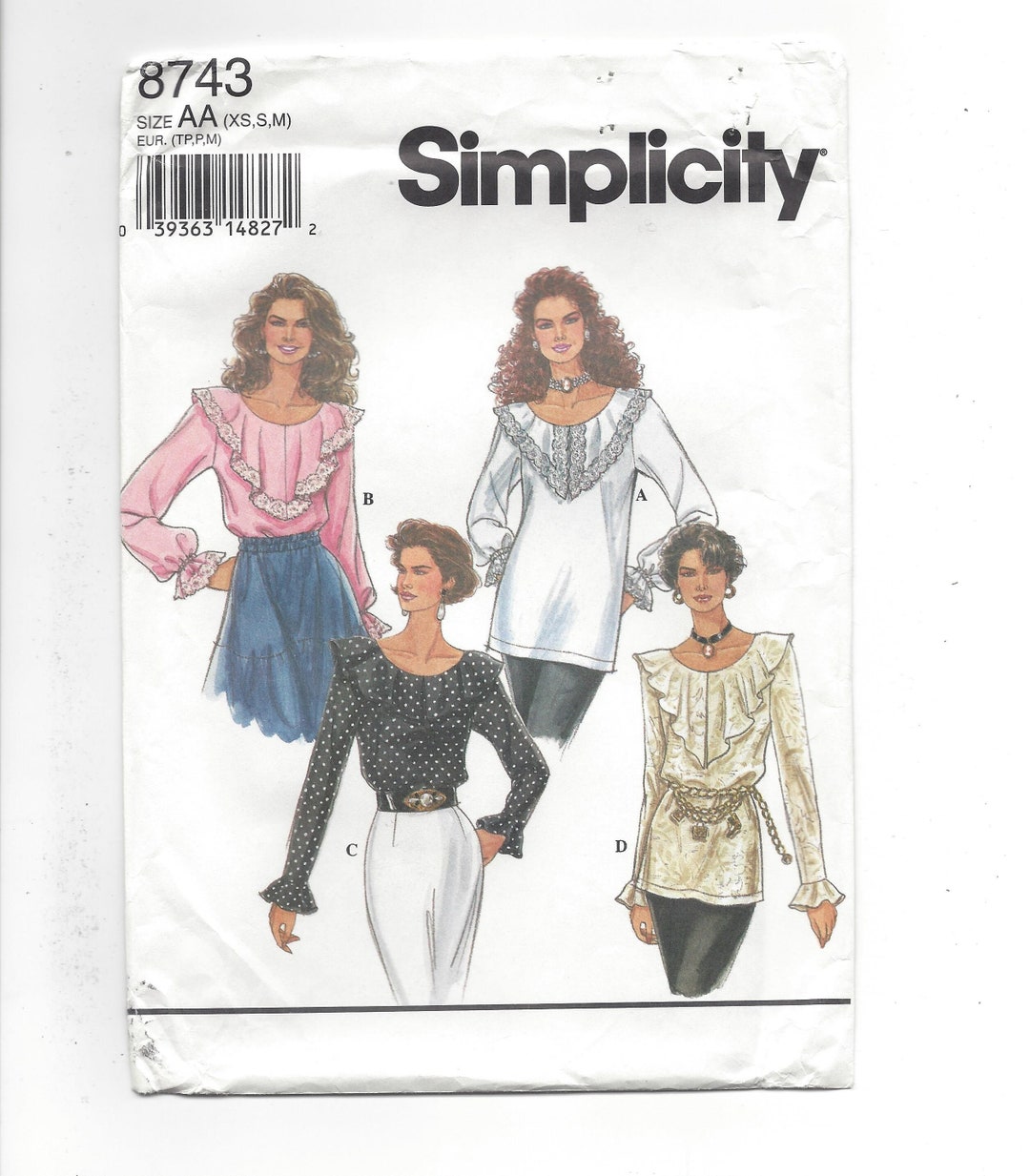 UNCUT 1990s Simplicity 8743 Pullover Blouse With Ruffle Collar ...