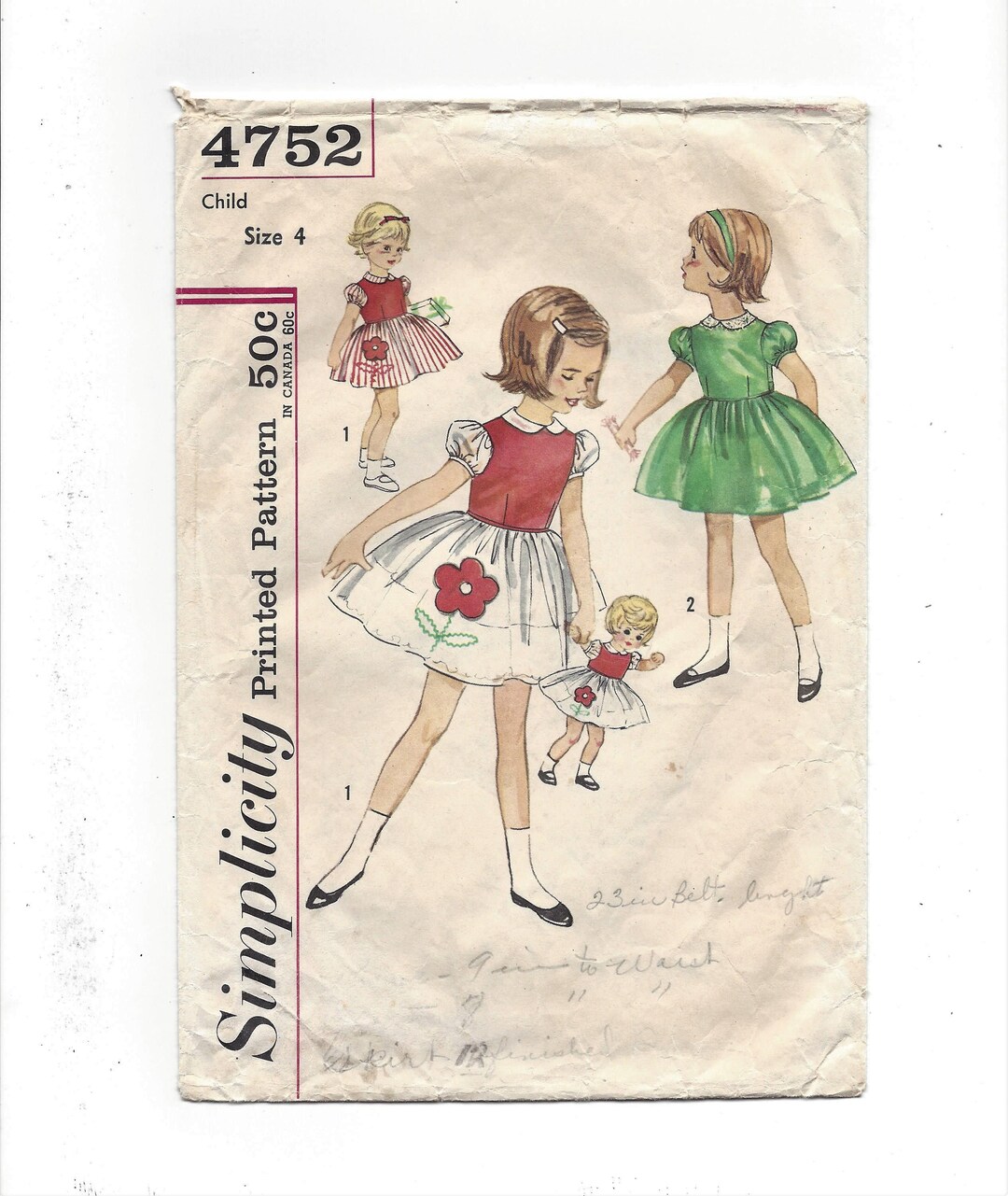 1960s Simplicity 4752 Child's One-piece Dress and Doll's Dress ...