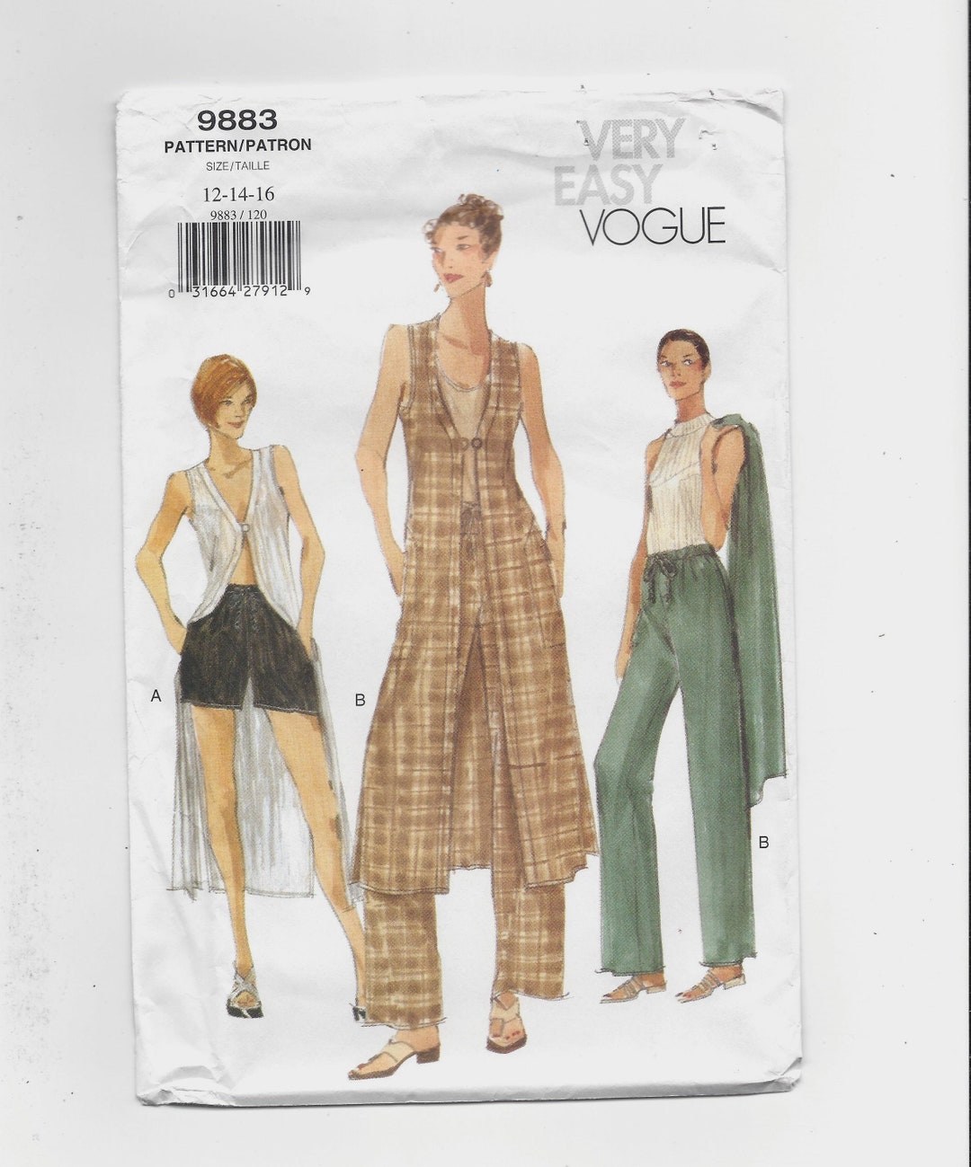 UNCUT 1990s Vogue 9883 Lower Calf Duster Elastic Waist Shorts and Pants ...