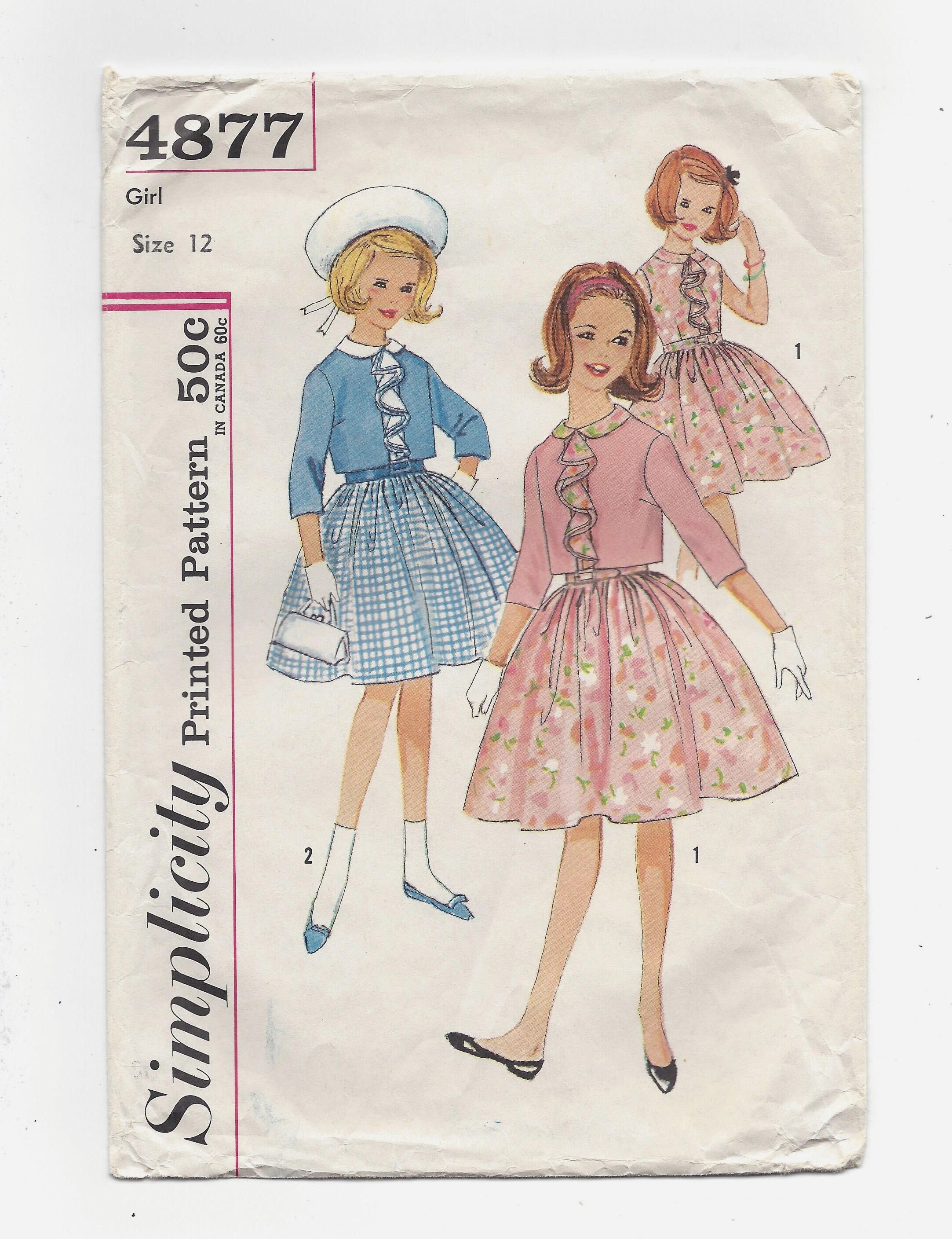 1960s Simplicity 4877 Girls' One-piece Sleeveless Ruffle Front Dress ...