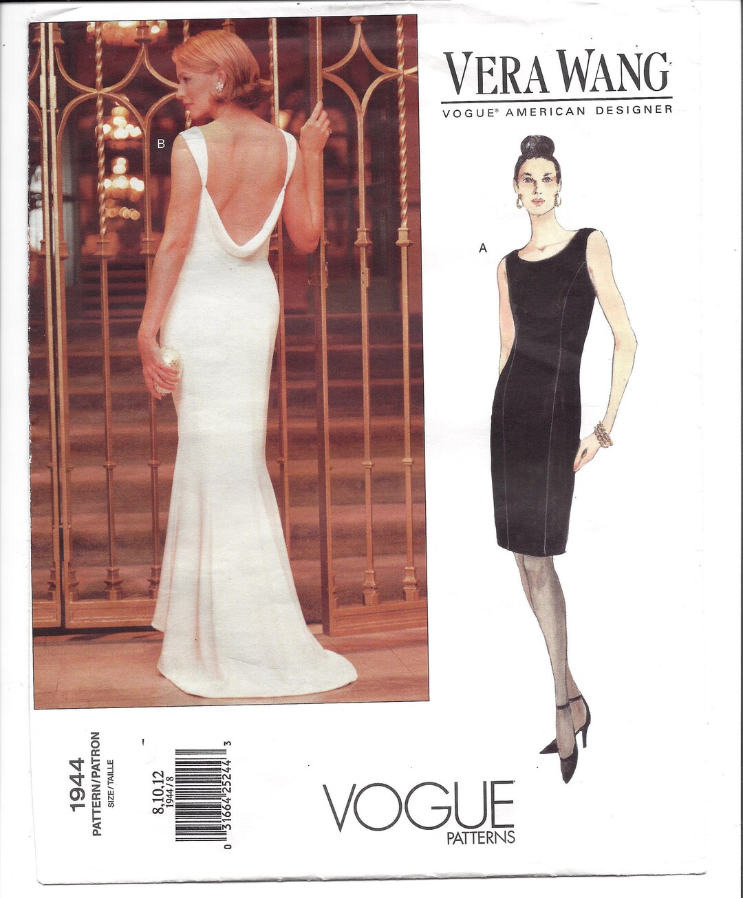 UNCUT Vogue 1944 Designer Dress Gown Close Fit Mid-knee or Drape Floor ...