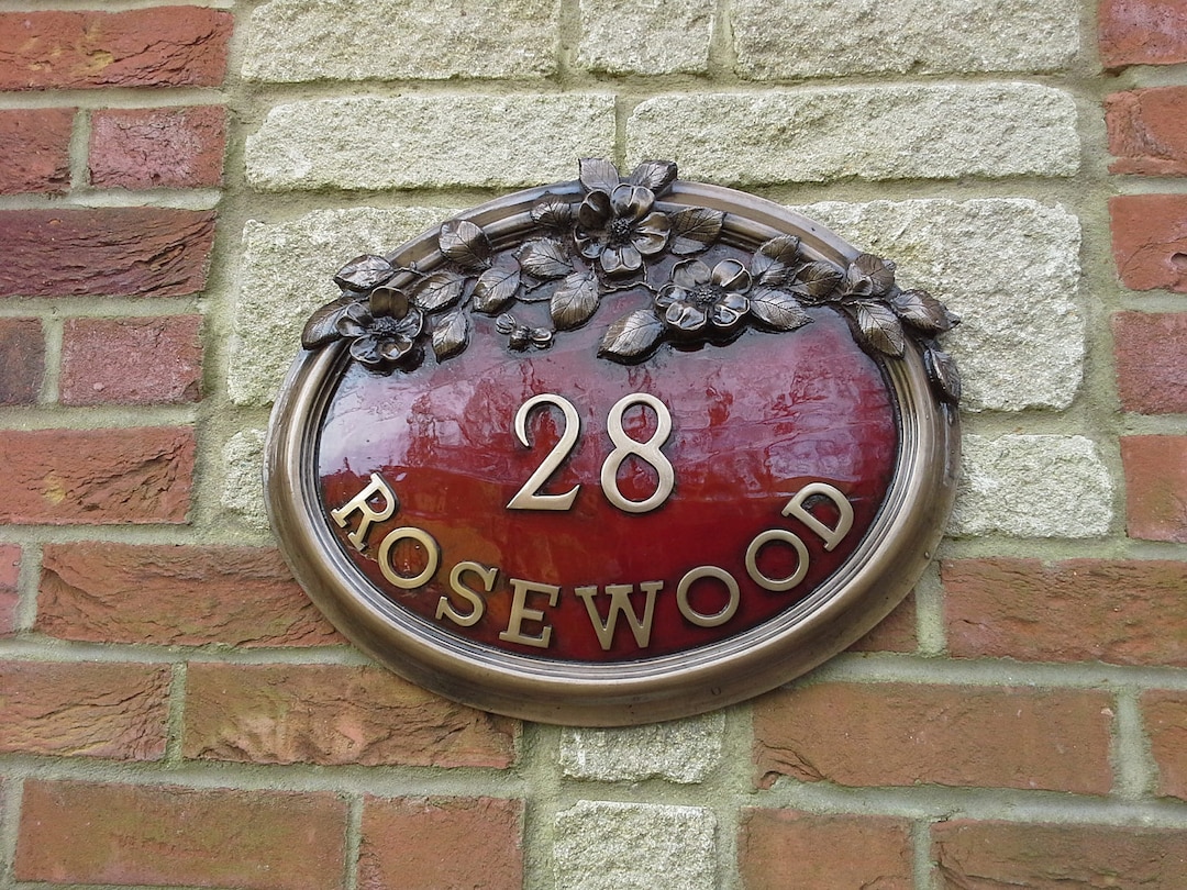 Floral Roses Garden House Sign, House Name Sign in Cold Cast Bronze and ...