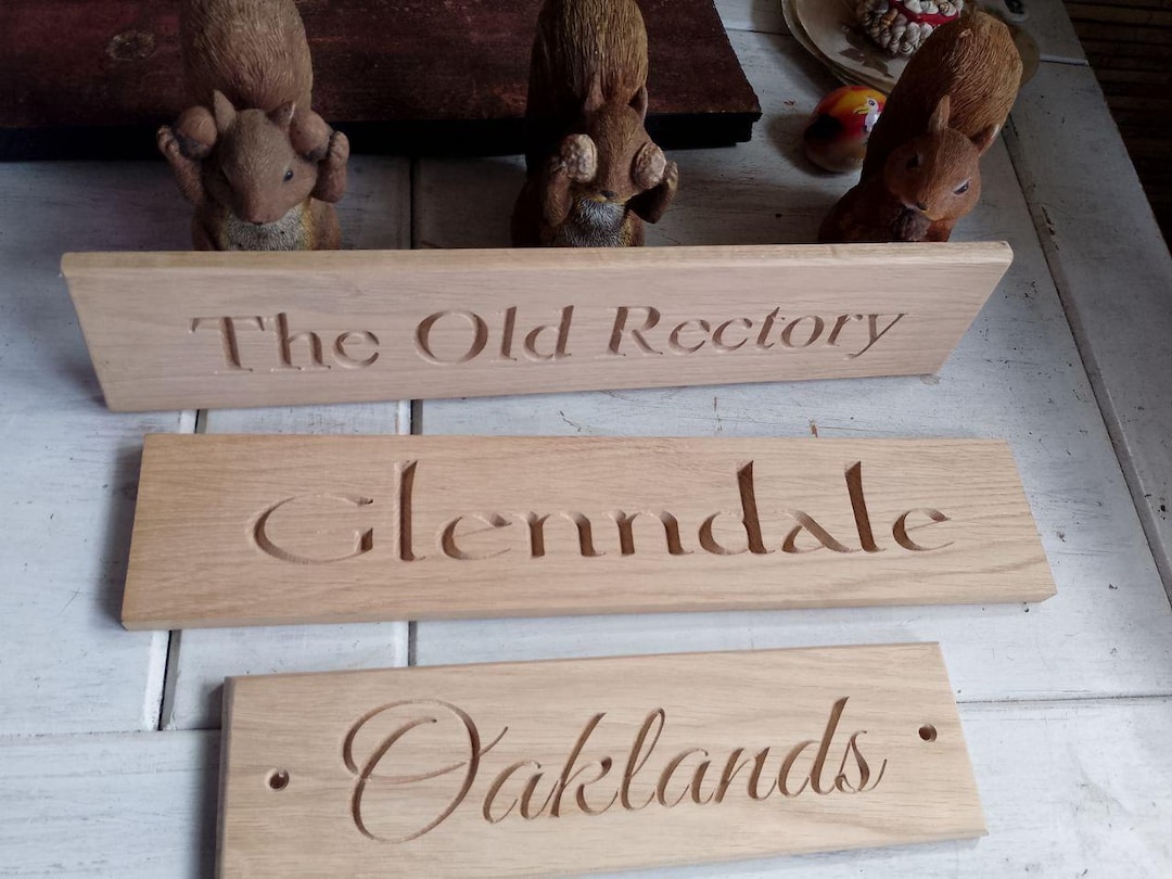House Name Oak Signs Personalised. Available in 5 Lengths and 2 Widths ...