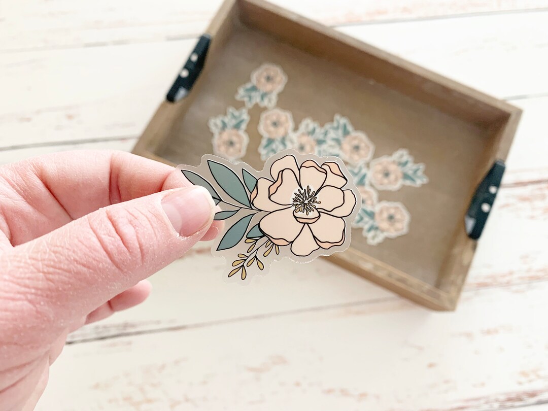 Pink Floral Sticker, Vinyl Sticker, Hand Drawn Floral Sticker, Water ...