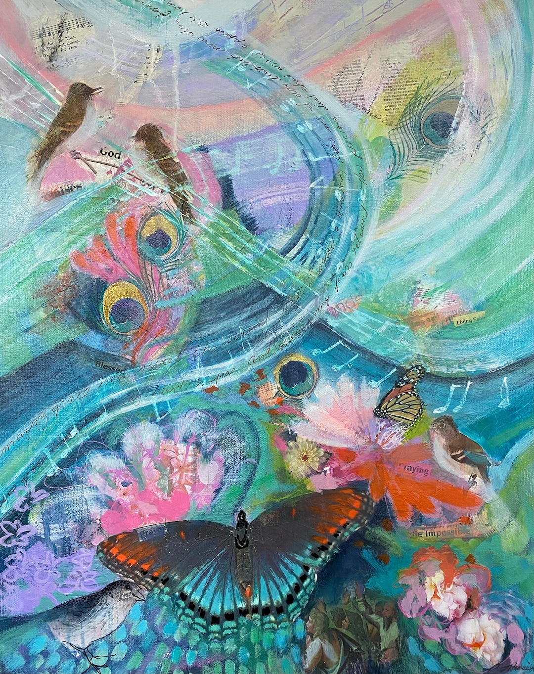 Praise and Worship Collage Acrylic Painting, Original Christian Art ...