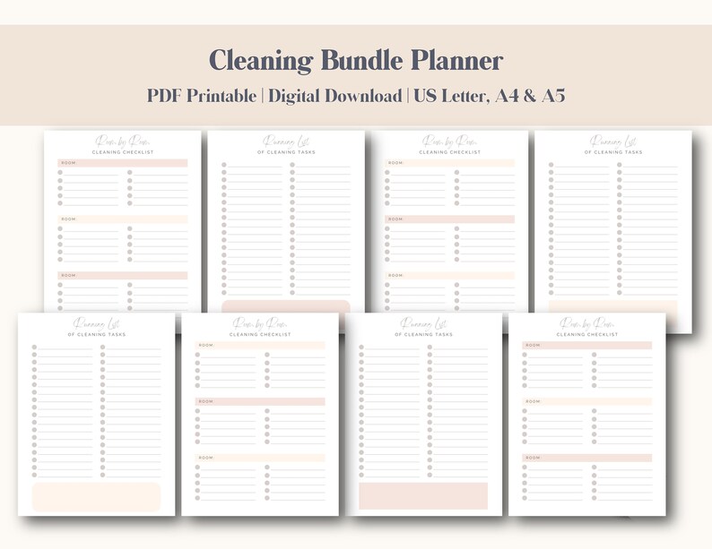Printable Cleaning Planner Bundle, Cleaning Checklist, Weekly Cleaning ...
