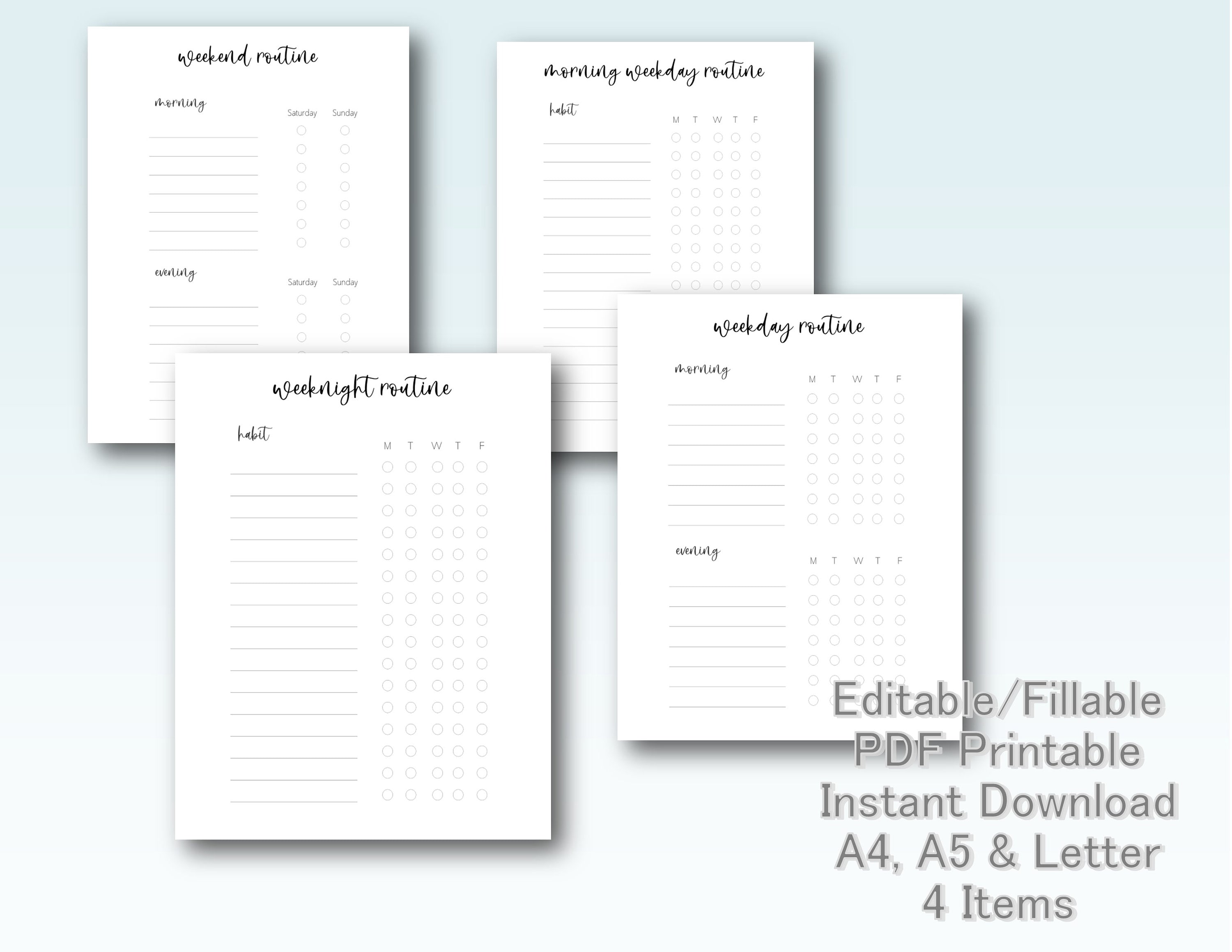 Daily Routine Checklist Editable, Morning Routine, Evening Routine ...
