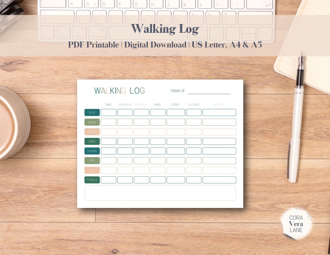 Daily Walking Log Printable, Fitness Tracker, Step Tracker, Printable ...