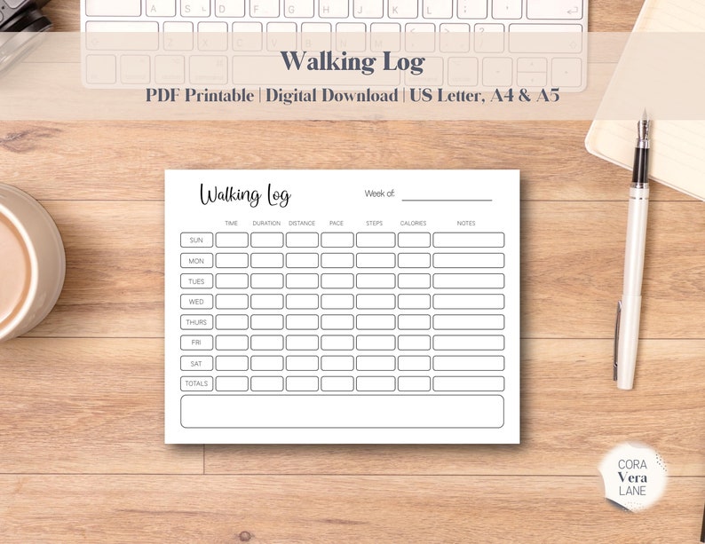 Walking Tracker Printable, Fitness Tracker, Printable Mileage Log US ...