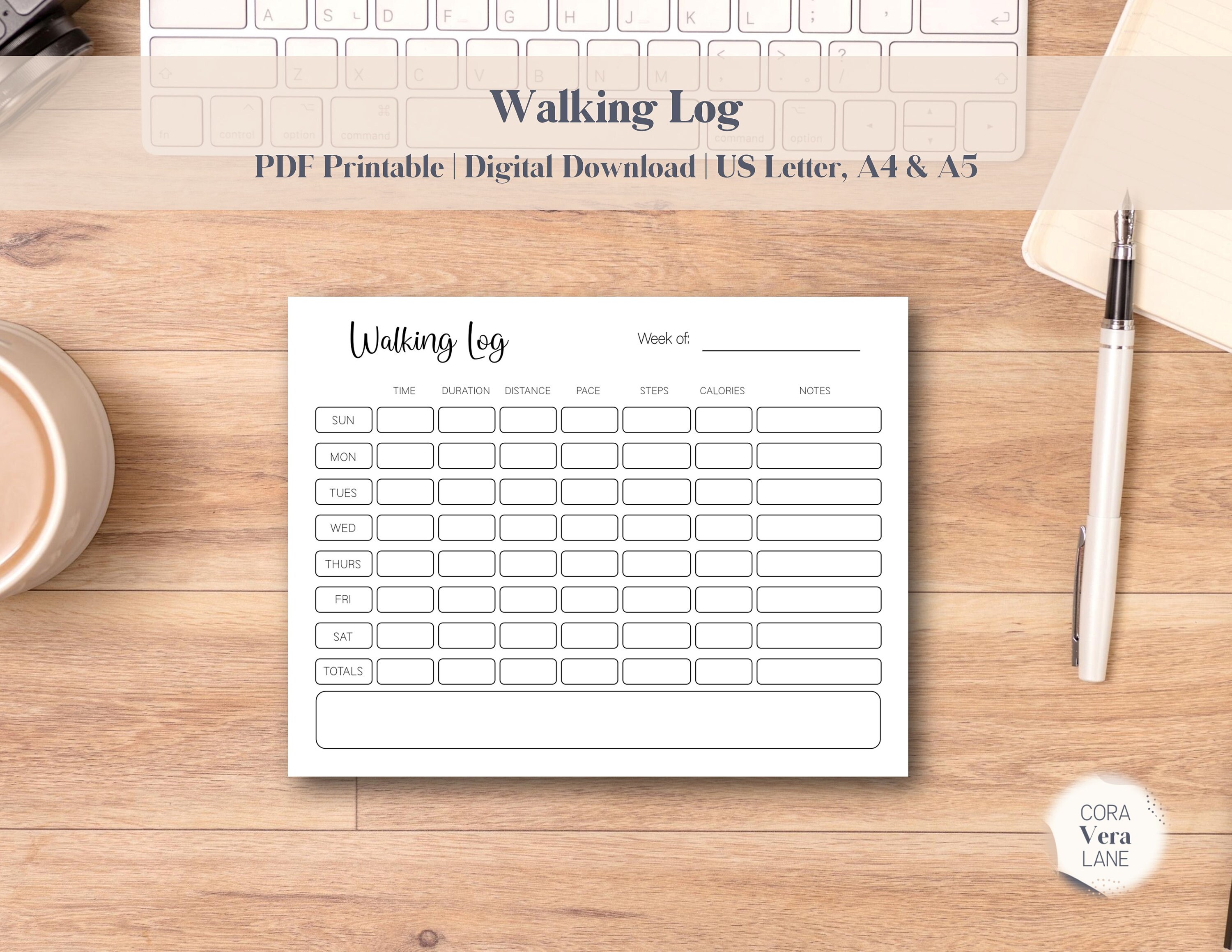 Walking Tracker Printable, Fitness Tracker, Printable Mileage Log US ...