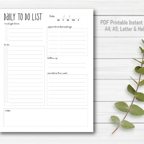 Minimalist Daily Planner Printable Daily to Do List for - Etsy