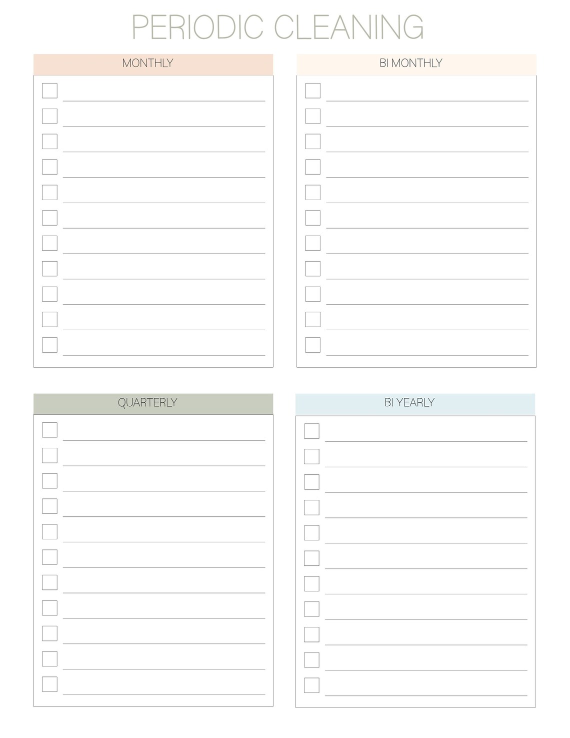 Periodic Cleaning Editable Printable, Cleaning Checklist, Cleaning to ...