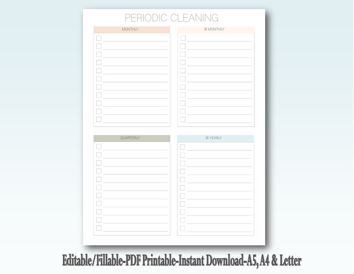 Periodic Cleaning Editable Printable, Cleaning Checklist, Cleaning to ...