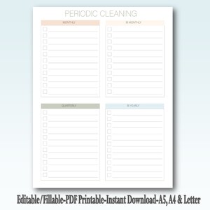 Periodic Cleaning Editable Printable, Cleaning Checklist, Cleaning to ...