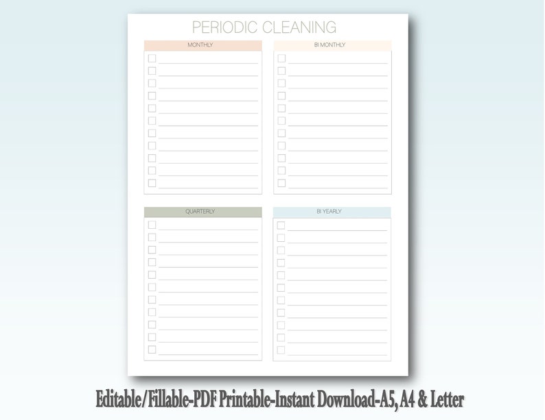 Periodic Cleaning Editable Printable, Cleaning Checklist, Cleaning to ...
