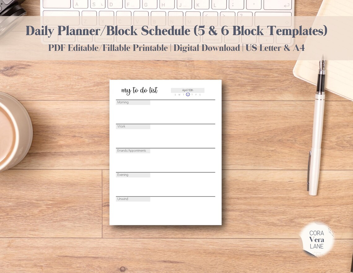 Block Schedule Editable Printable Planner, Productivity Planner, Daily ...