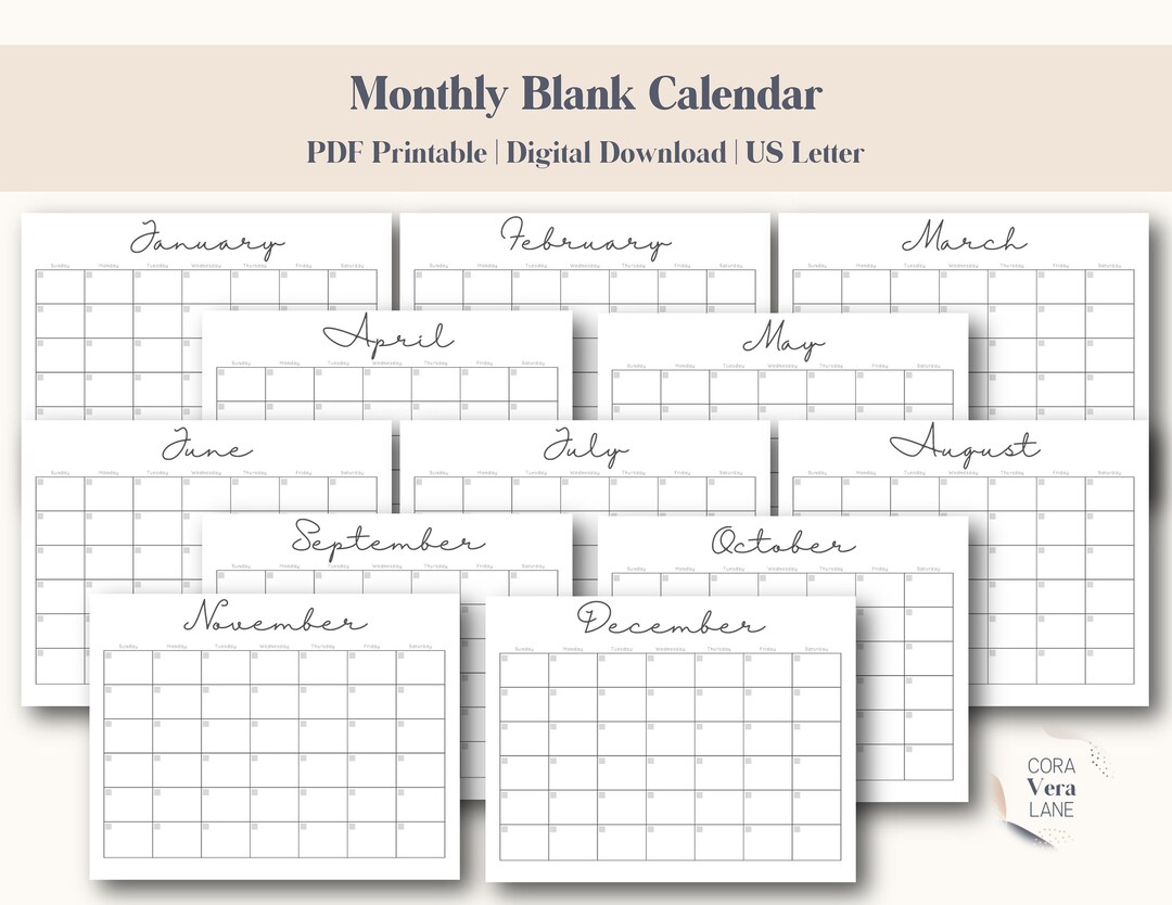 Calendario mensual imprimible Calendario mensual en blanco - Etsy España