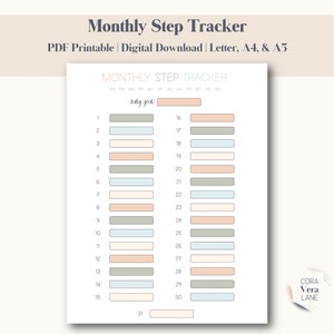 Monthly Step Tracker Printable, Step Tracking, Step Counter PDF US ...