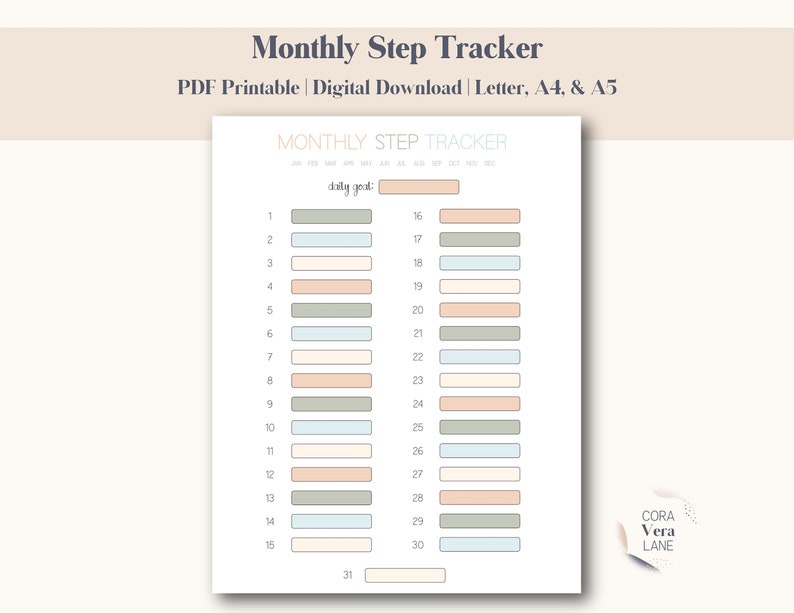 Monthly Step Tracker Printable, Step Tracking, Step Counter PDF US ...